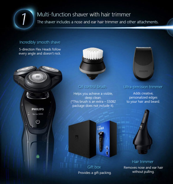 PHILIPS - S5082 Electric Shaver Razor Multifunction Set with Sideburns ...